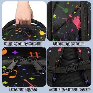 YoCosy Cute Black Colorful Music Guitar Backpack School Bookbag Laptop Purse Casual Daypack for Teen Girls Women Boys Men College Travel