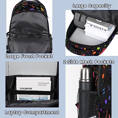 YoCosy Cute Black Colorful Music Guitar Backpack School Bookbag Laptop Purse Casual Daypack for Teen Girls Women Boys Men College Travel