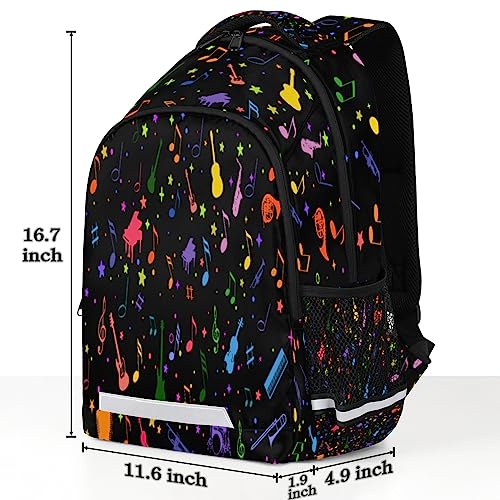 YoCosy Cute Black Colorful Music Guitar Backpack School Bookbag Laptop Purse Casual Daypack for Teen Girls Women Boys Men College Travel