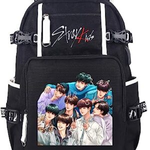 JUSTGOGO KPOP Stray Kids Backpack HYUNJIN Felix School Bag Daypack Laptop Bag with USB Charging Port 5