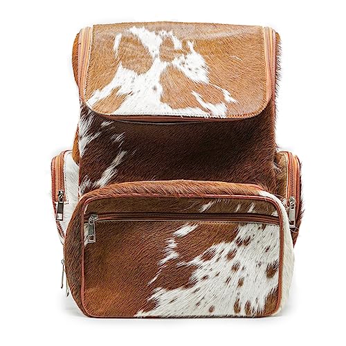 Cowhide Print Fur Leather Diaper Backpack Rucksack Casual Daypacks Brown & White