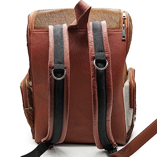 Cowhide Print Fur Leather Diaper Backpack Rucksack Casual Daypacks Brown & White