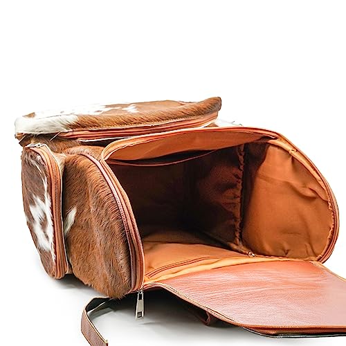 Cowhide Print Fur Leather Diaper Backpack Rucksack Casual Daypacks Brown & White