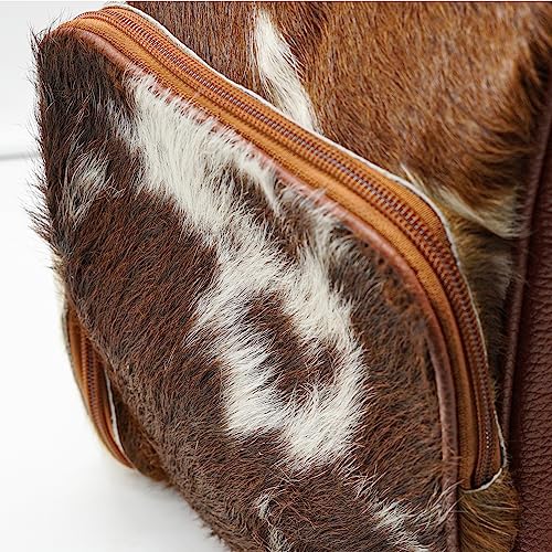 Cowhide Print Fur Leather Diaper Backpack Rucksack Casual Daypacks Brown & White