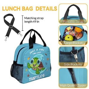 KAXVZER Sea Turtle Girls Backpack with Lunch Box Set - 3 in 1 School Backpacks Matching Combo - Cute Blue Bookbag and Pencil Case Bundle