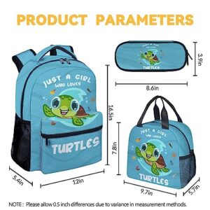 KAXVZER Sea Turtle Girls Backpack with Lunch Box Set - 3 in 1 School Backpacks Matching Combo - Cute Blue Bookbag and Pencil Case Bundle