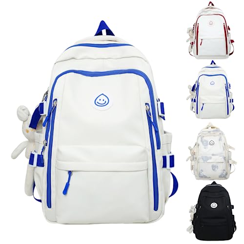 VTTDB Kawaii Backpack with Cute Accessories Casual Daypack Large Travel Rucksack Laptop Lightweight Bookbag for Women (blue+white)