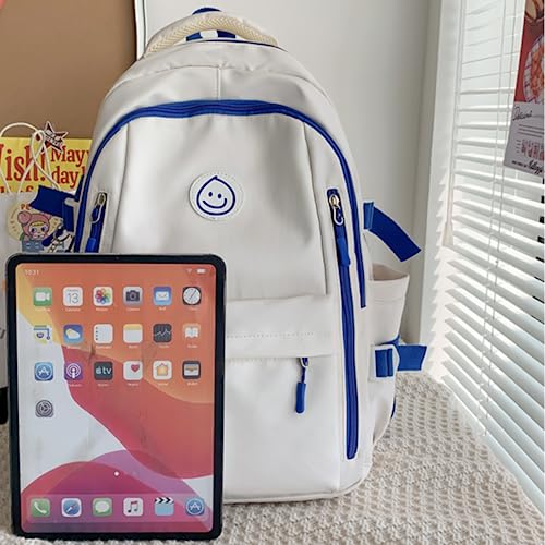 VTTDB Kawaii Backpack with Cute Accessories Casual Daypack Large Travel Rucksack Laptop Lightweight Bookbag for Women (blue+white)