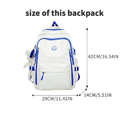 VTTDB Kawaii Backpack with Cute Accessories Casual Daypack Large Travel Rucksack Laptop Lightweight Bookbag for Women (blue+white)