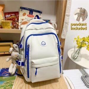 VTTDB Kawaii Backpack with Cute Accessories Casual Daypack Large Travel Rucksack Laptop Lightweight Bookbag for Women (blue+white)