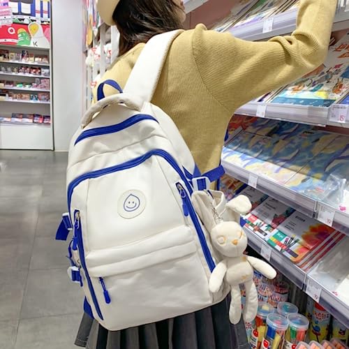 VTTDB Kawaii Backpack with Cute Accessories Casual Daypack Large Travel Rucksack Laptop Lightweight Bookbag for Women (blue+white)