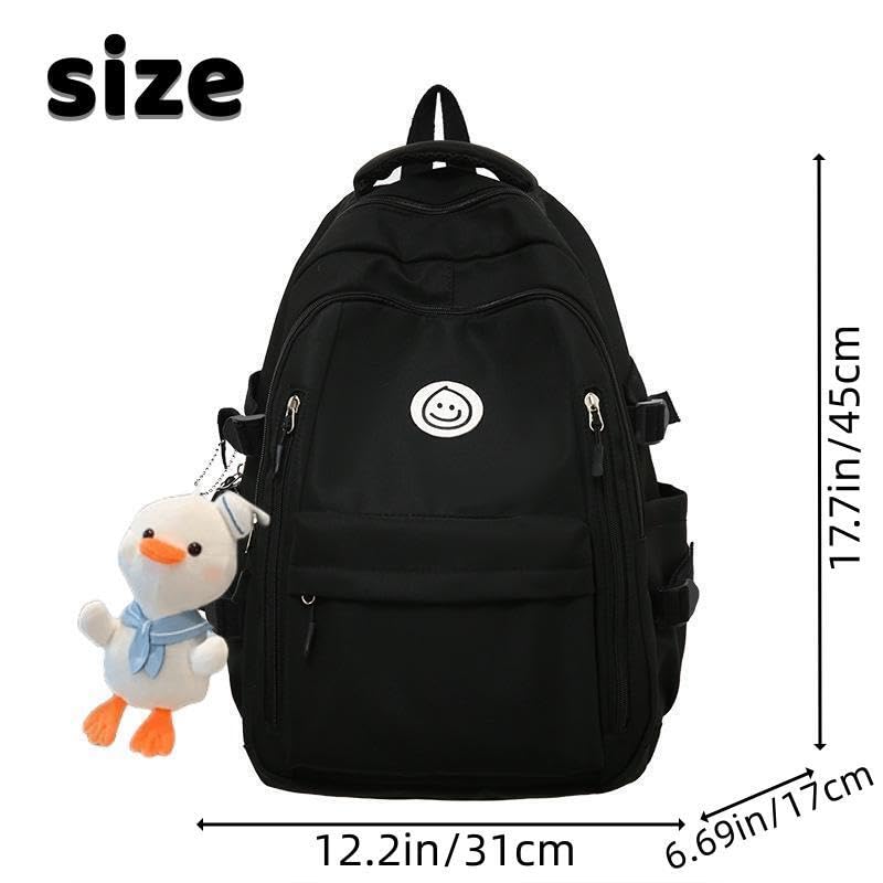 ZUMLED Kawaii Backpack with Cute Accessories Lightweight Bookbags Laptop Bag Waterproof Casual Travel Daypacks (Black)