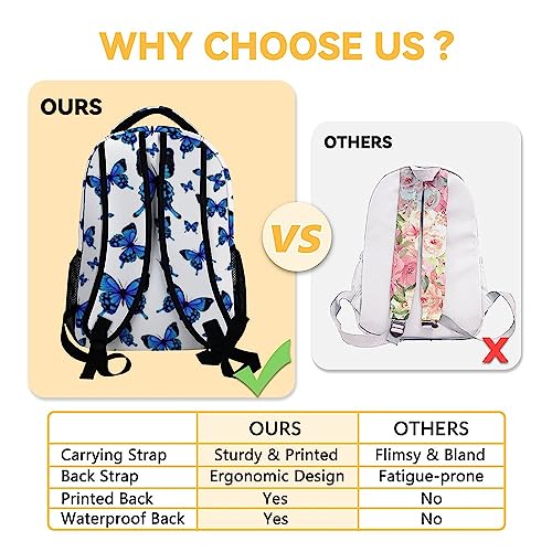 XaocNyx Butterfly Backpack with Lunch Box and Pencil Case Set, 3 in 1 Matching Girls Boys White Backpacks Combo, Fashion Bookbag and Pencil Case Bundle