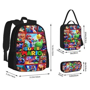 Rouya Backpacks Sets Cartoon Laptop Backpack 3 piece for Girls Boys Teens Schoolbag Set with Lunch Box and Pencil Bag