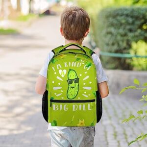 XaocNyx Pickle School Backpack for Girls, 16 Inch Green Backpacks for Kids Age 10-12, Funny Lightweight Bookbag for Travel