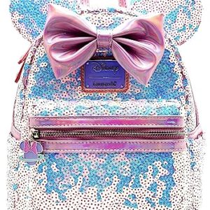 Loungefly X LASR Exclusive Disney Planet Minnie UV Reactive Pink Iridescent Sequin Mini Backpack Fashion Cosplay Disneybound Cute Backpack