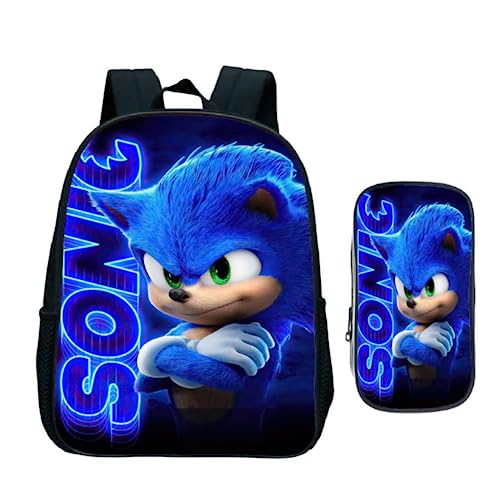 UGLYAF Anime Super Hedgehog Boys and Girls Adjustable backpack and pencil case two piece set 16 inches