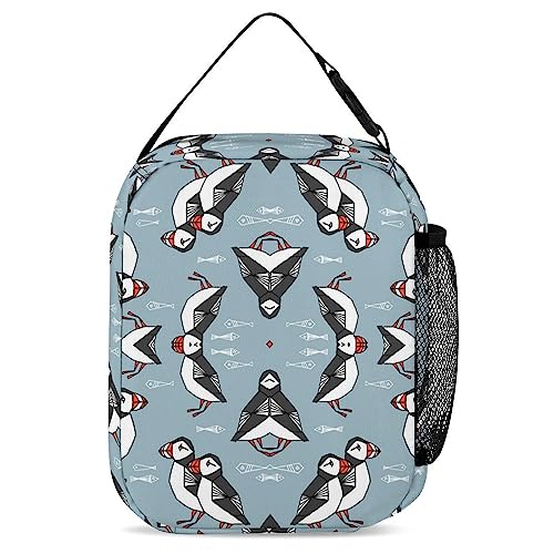 MENRIAOV Funny Puffin Pattern Backpack 3 Piece Set BookBags Lunch Bags Tote Bag Pencil Bag Set 3 in 1