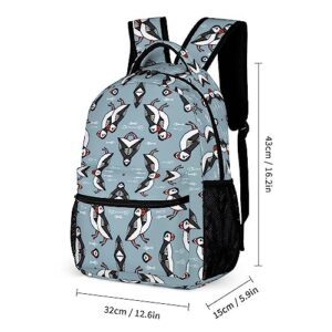 MENRIAOV Funny Puffin Pattern Backpack 3 Piece Set BookBags Lunch Bags Tote Bag Pencil Bag Set 3 in 1