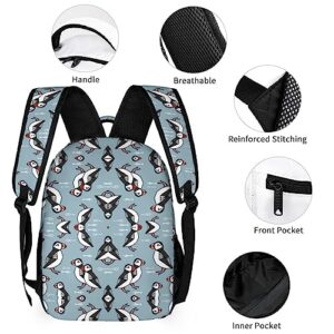 MENRIAOV Funny Puffin Pattern Backpack 3 Piece Set BookBags Lunch Bags Tote Bag Pencil Bag Set 3 in 1