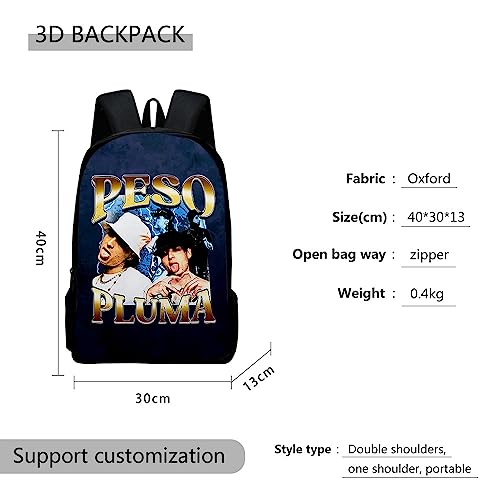 WYLINGER Peso Pluma Backpack Three-piece Sets Bags Casual Harajuku Musician Oxford Cloth Travel Bag