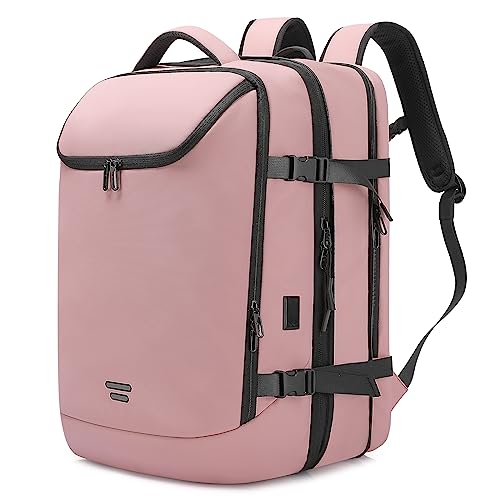 TANGCORLE Travel Carry on backpack 50L for Women, 17.3 inch Laptop Backpack with USB Charging Port, Expandable Flight Approved Casual Daypack for Overnight Weekender, Water Resistant Backpacks (pink)…