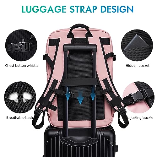 TANGCORLE Travel Carry on backpack 50L for Women, 17.3 inch Laptop Backpack with USB Charging Port, Expandable Flight Approved Casual Daypack for Overnight Weekender, Water Resistant Backpacks (pink)…