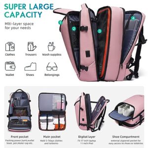 TANGCORLE Travel Carry on backpack 50L for Women, 17.3 inch Laptop Backpack with USB Charging Port, Expandable Flight Approved Casual Daypack for Overnight Weekender, Water Resistant Backpacks (pink)…