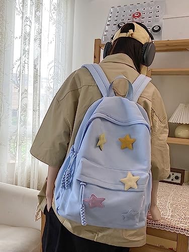 JHTPSLR Preppy Backpack Y2K Aesthetic Backpack Colorful Stars Backpack Cute Aesthetic Backpack Laptop Backpack Casual Daypack (Blue)