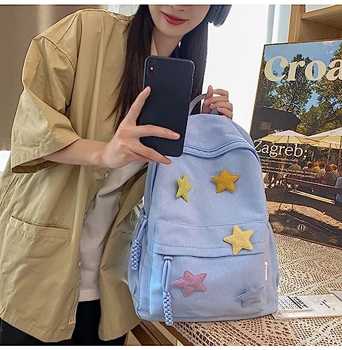 JHTPSLR Preppy Backpack Y2K Aesthetic Backpack Colorful Stars Backpack Cute Aesthetic Backpack Laptop Backpack Casual Daypack (Blue)