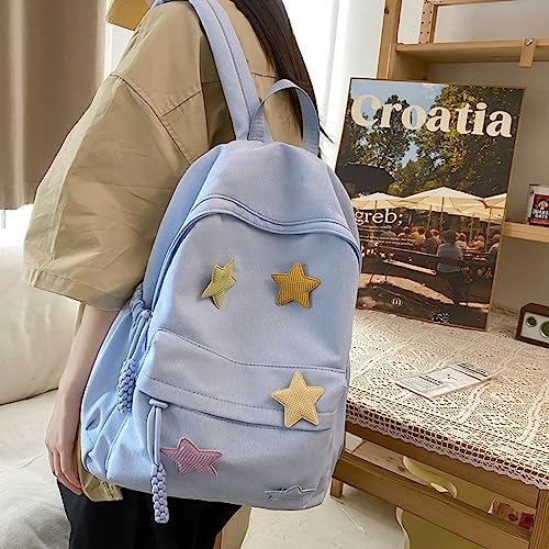 JHTPSLR Preppy Backpack Y2K Aesthetic Backpack Colorful Stars Backpack Cute Aesthetic Backpack Laptop Backpack Casual Daypack (Blue)