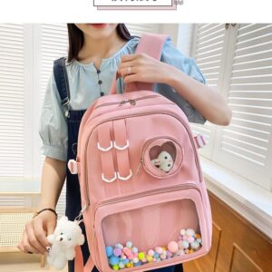 Kawaii Backpack with Cute Accessories Large Capacity Spring Summer Rucksack for Women Aesthetic Trendy Casual Daypack (Pink)