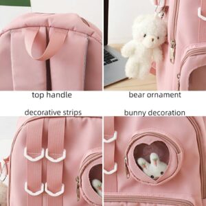 Kawaii Backpack with Cute Accessories Large Capacity Spring Summer Rucksack for Women Aesthetic Trendy Casual Daypack (Pink)