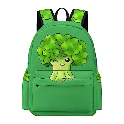 Broccoli Cartoon Laptop Backpack Printed Shoulder Bag Casual Daypack Travel Camping Work Bags