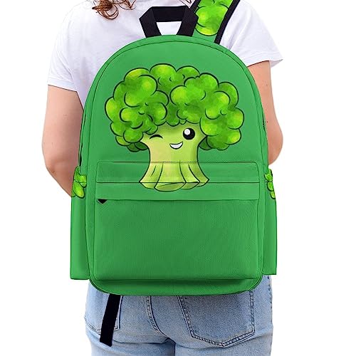 Broccoli Cartoon Laptop Backpack Printed Shoulder Bag Casual Daypack Travel Camping Work Bags