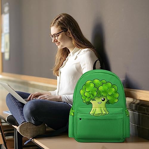 Broccoli Cartoon Laptop Backpack Printed Shoulder Bag Casual Daypack Travel Camping Work Bags