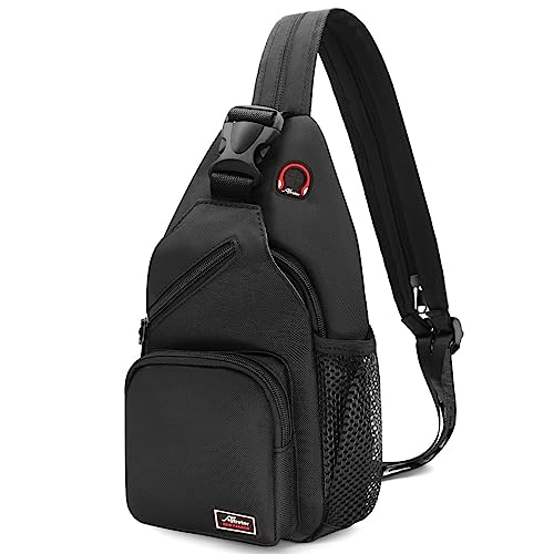 Afreter Crossbody Sling Backpack Men and Women Sling Bag Shoulder Backpack Travel Hiking Chest Bag Daypack (Black)