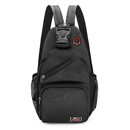 Afreter Crossbody Sling Backpack Men and Women Sling Bag Shoulder Backpack Travel Hiking Chest Bag Daypack (Black)