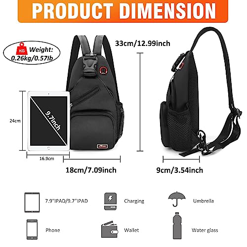 Afreter Crossbody Sling Backpack Men and Women Sling Bag Shoulder Backpack Travel Hiking Chest Bag Daypack (Black)