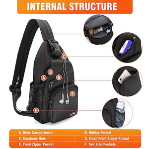 Afreter Crossbody Sling Backpack Men and Women Sling Bag Shoulder Backpack Travel Hiking Chest Bag Daypack (Black)