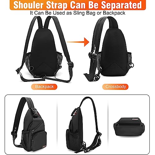 Afreter Crossbody Sling Backpack Men and Women Sling Bag Shoulder Backpack Travel Hiking Chest Bag Daypack (Black)