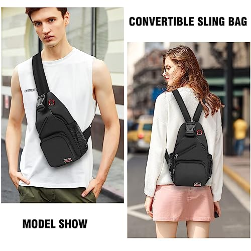 Afreter Crossbody Sling Backpack Men and Women Sling Bag Shoulder Backpack Travel Hiking Chest Bag Daypack (Black)