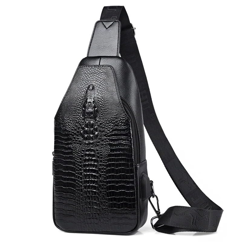 NEX GEN REMIX Crocodile Leather Sling Bag Crossbody Backpack for Men Women Unisex (Black)