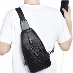 NEX GEN REMIX Crocodile Leather Sling Bag Crossbody Backpack for Men Women Unisex (Black)