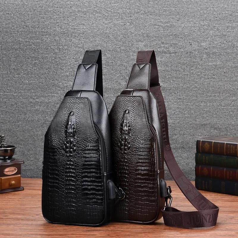 NEX GEN REMIX Crocodile Leather Sling Bag Crossbody Backpack for Men Women Unisex (Black)