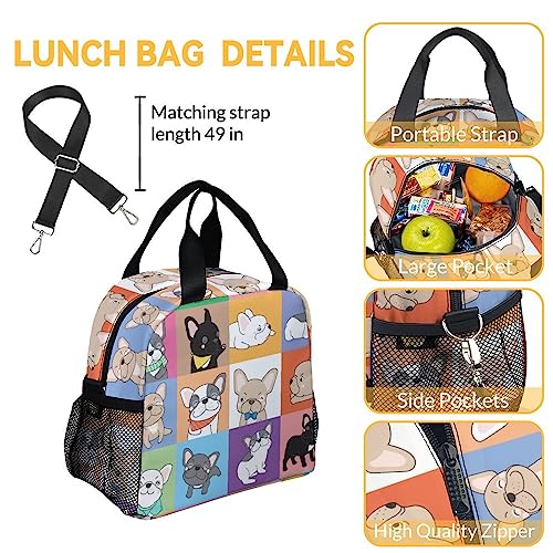 CUSPCOD French Bulldog Backpack with Lunch Box And Pencil Case for Girls Boys, 16 Inch School Bookbag with Adjustable Straps, Travel Bag Durable, Lightweight, Large Capacity