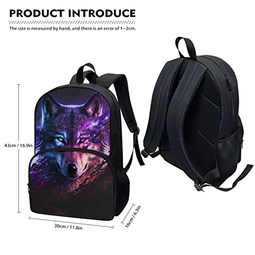 DMOYALA Galaxy Wolf Backpack for Boys Men with Laptop Compartment Back to School Supplies Purse Gifts for Wolf Lovers Tiny Casual Daypack Canvas Lightweight