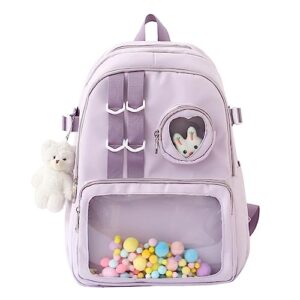 tomnuk kawaii backpack with kawaii bear pandent (purple)