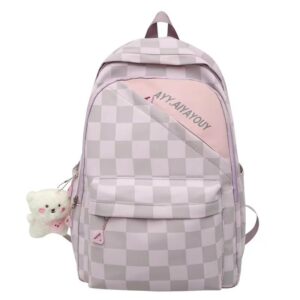 uivxxud kawaii backpack with cute accessories - water-resistant nylon, multiple compartments, and pockets for all your essentials (pink)