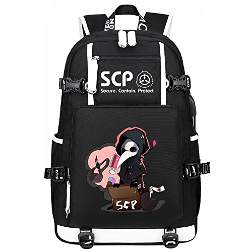 Duuloon Teens SCP Foundation Knapsack with USB Charging/Headphone Port-Student Wear Resistant Large Capacity Travel Rucksack